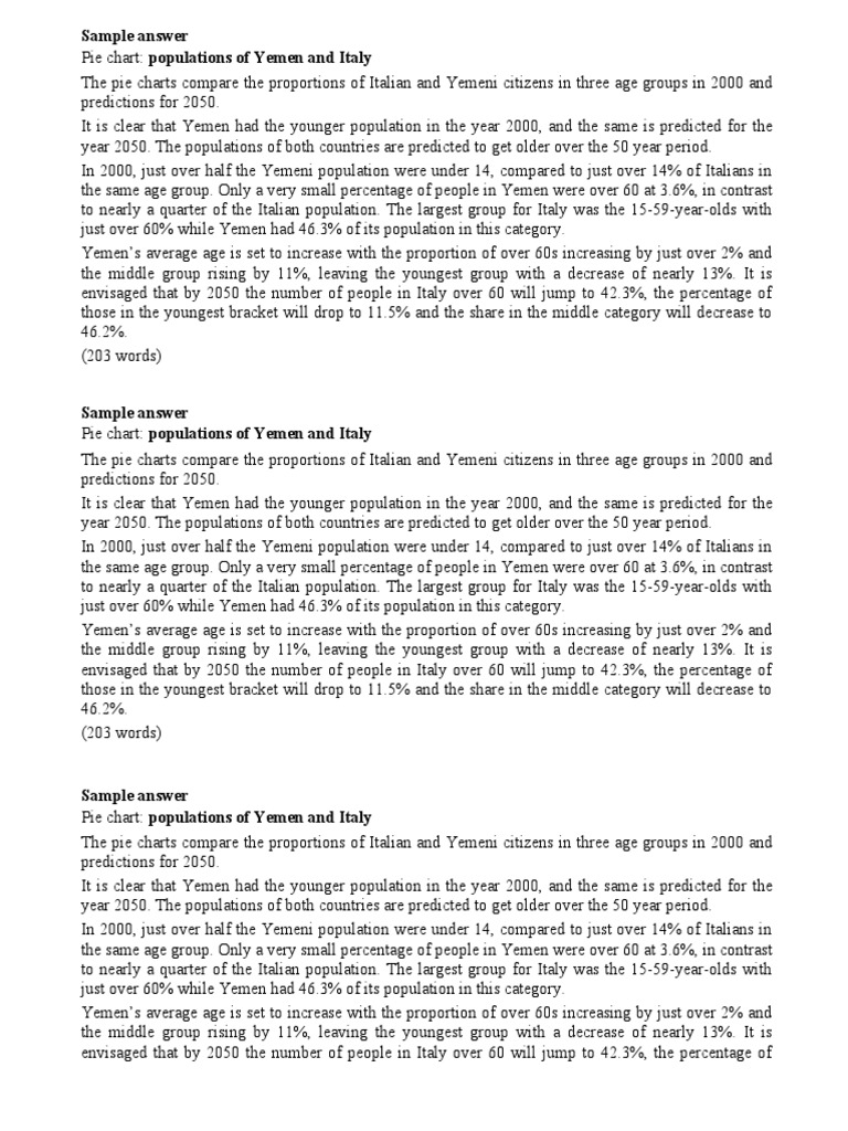 Sample Answers Pie Chart Yemen and Italy and Mixed Charts | PDF ...