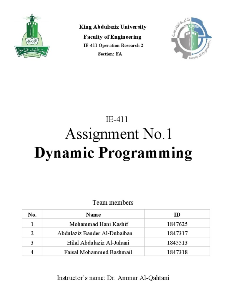 IE-411 Dynamic Programming Assignment | PDF | Dynamic Programming | Applied Mathematics