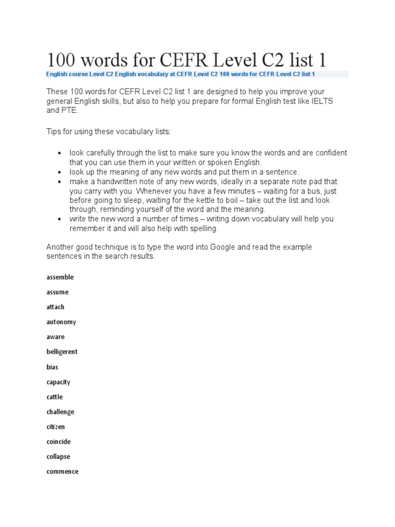 Vocab List Level C2 | Download Free PDF | Critical Thinking | Attention ...