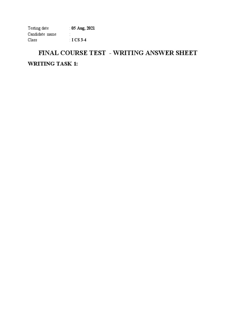 Final Course Test - Writing Answer Sheet | PDF | Technology & Engineering