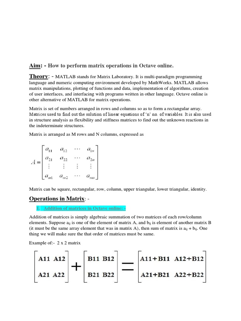 Perform matrix ops in Octave | PDF | Matrix (Mathematics) | Determinant