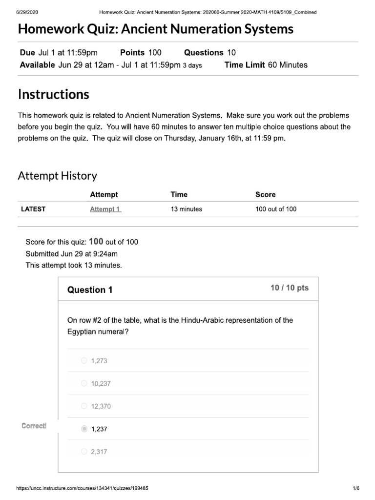 Homework Quiz Ancient Numeration Systems | PDF