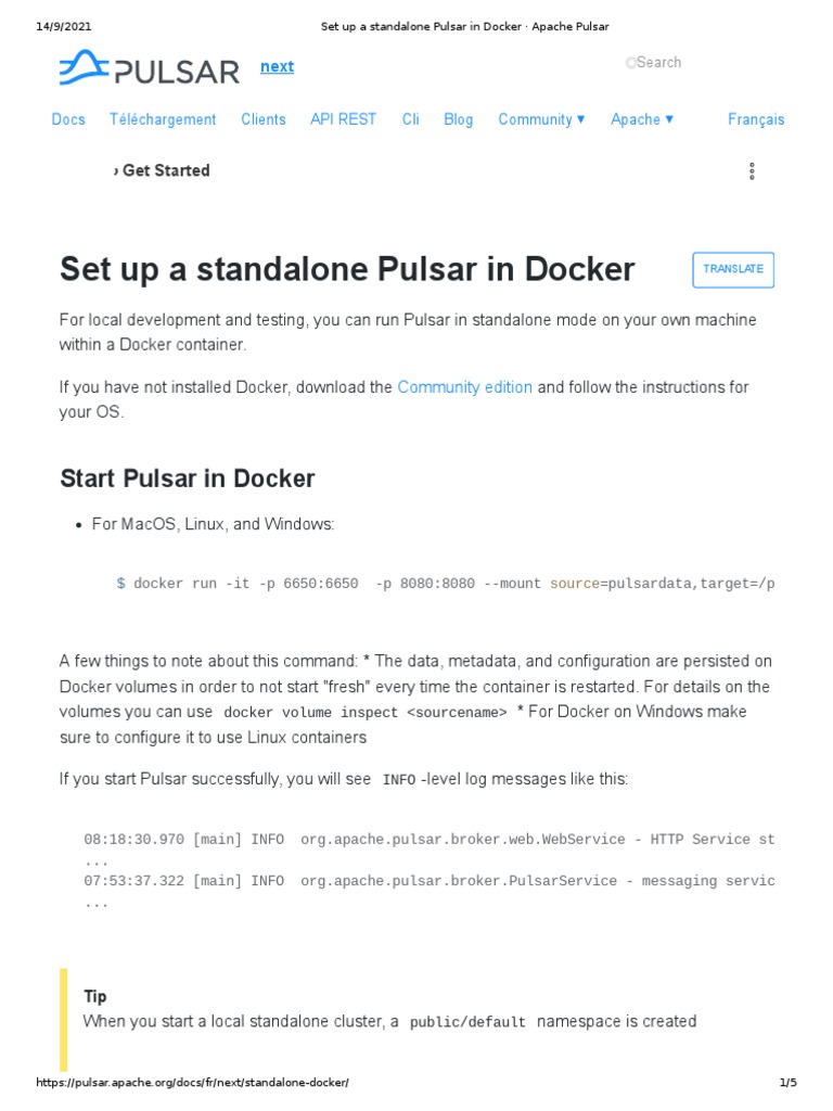 Set Up A Standalone Pulsar in Docker Apache Pulsar | PDF | Apache Http ...