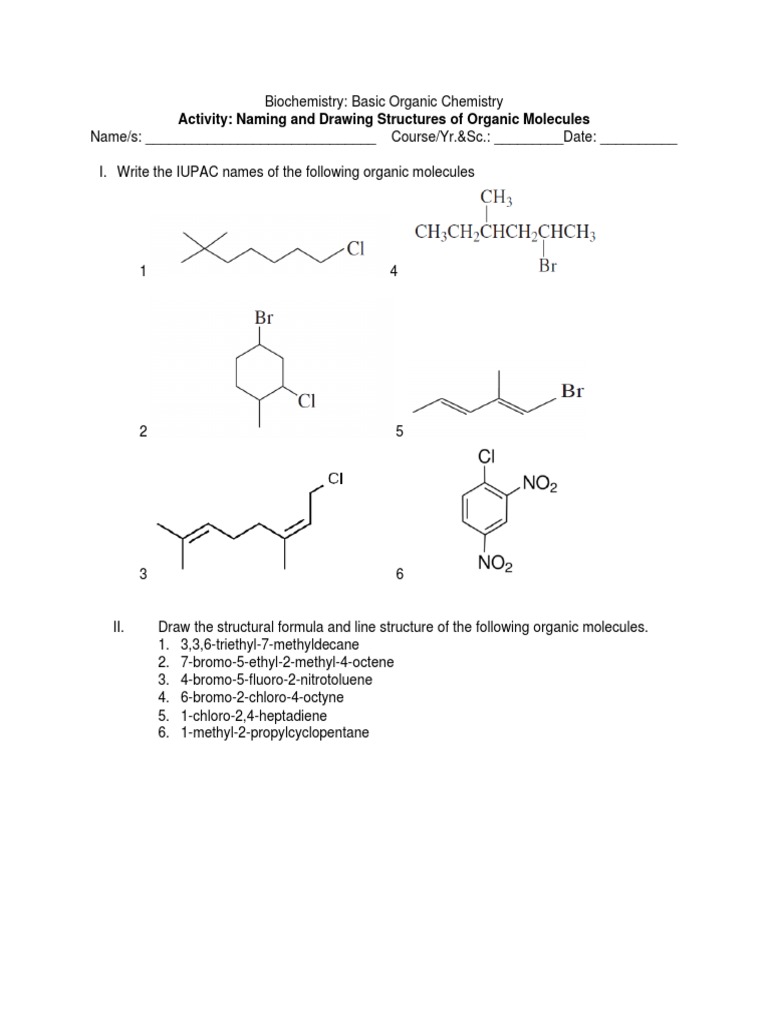 Act.1 Naming and Drawing Structures of Organic Molecules | PDF