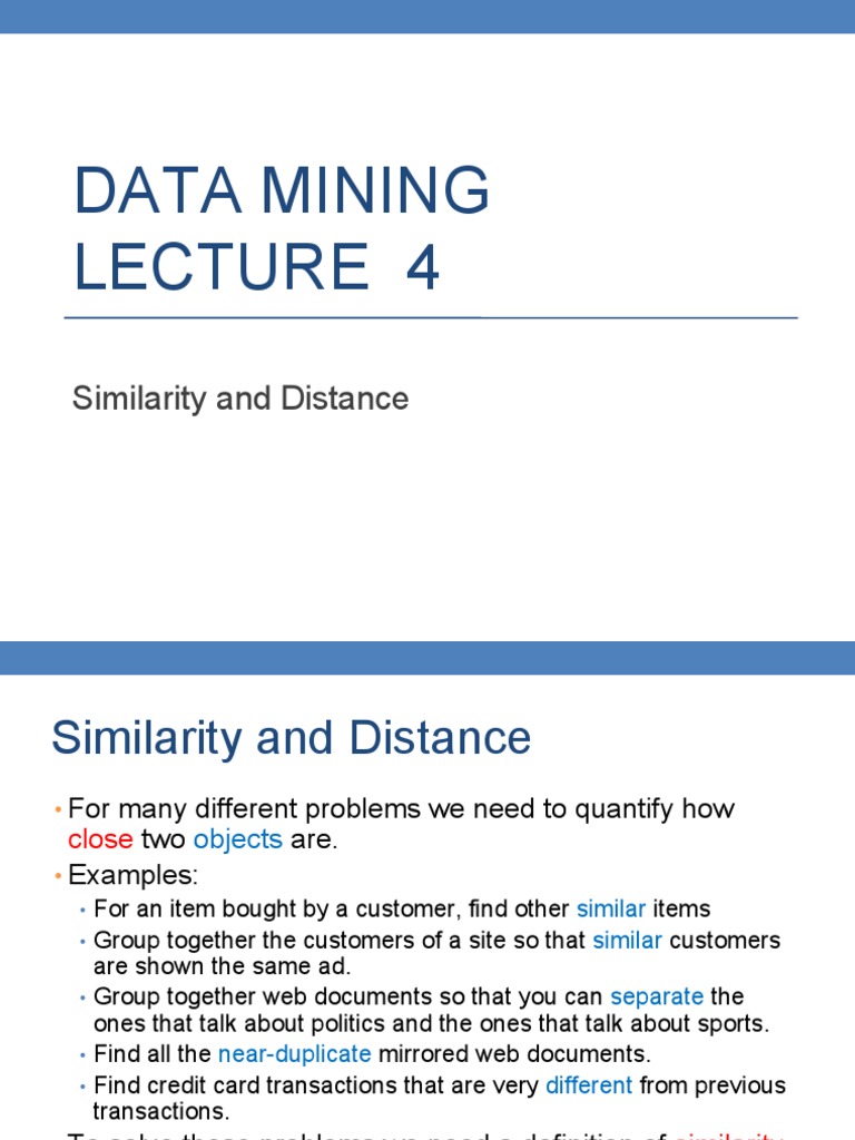 Measure Similarity and Distance in Data Mining | PDF | Euclidean Vector ...