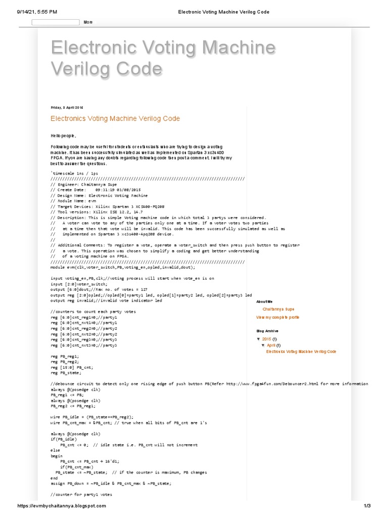 Electronic Voting Machine Verilog Code | PDF | Field Programmable Gate Array | Electronic Voting