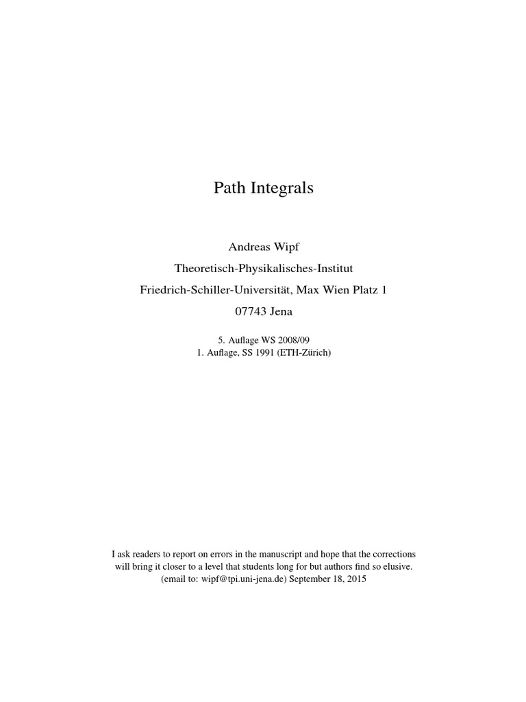 A. Wipf - Path Integrals | PDF | Quantum Field Theory | Quantization (Physics)