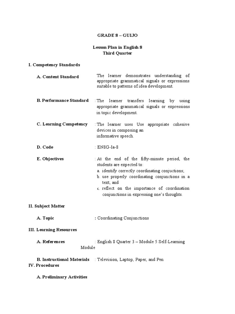 Lesson Plan - Co 2 | PDF | Rubric (Academic) | Sentence (Linguistics)