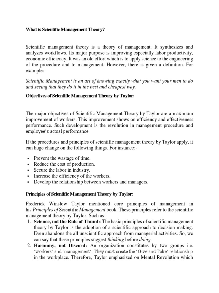 Scientific Management Theory | PDF | Employment | Theory