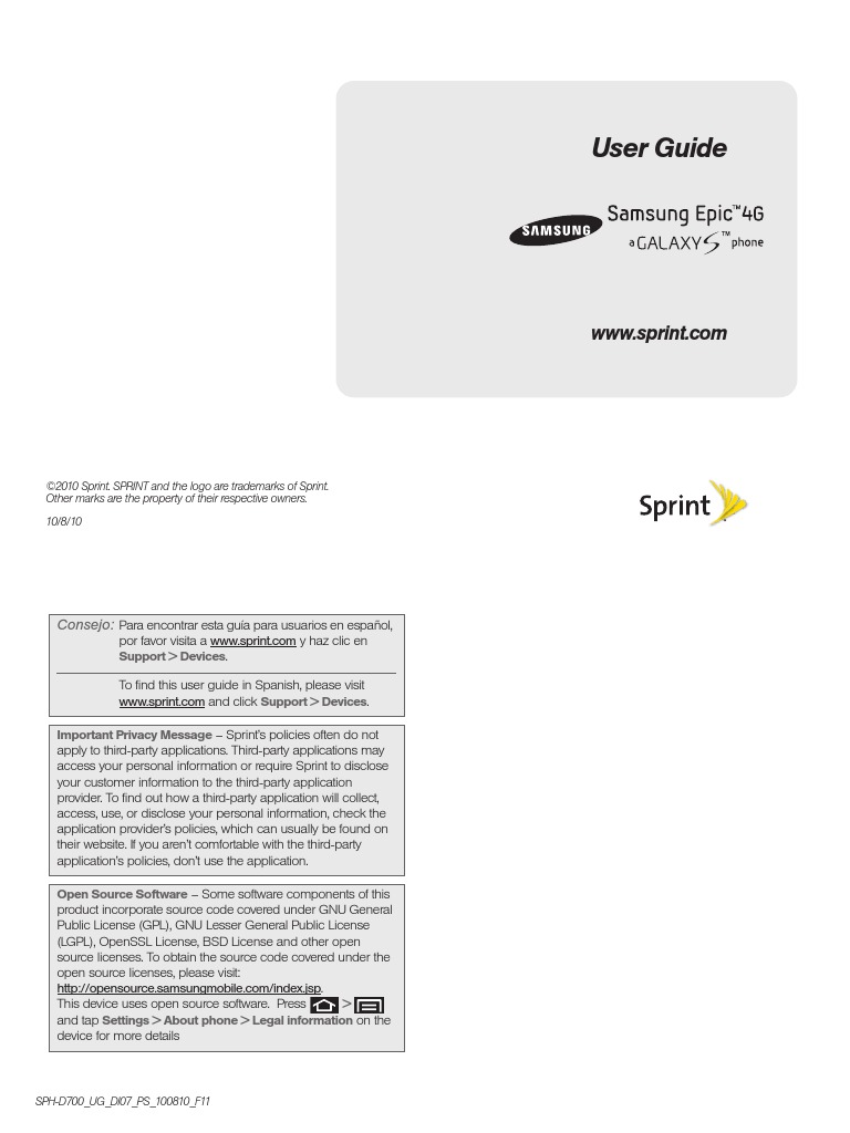 Sprint Samsung Epic Manual | PDF | Voicemail | Computer Keyboard