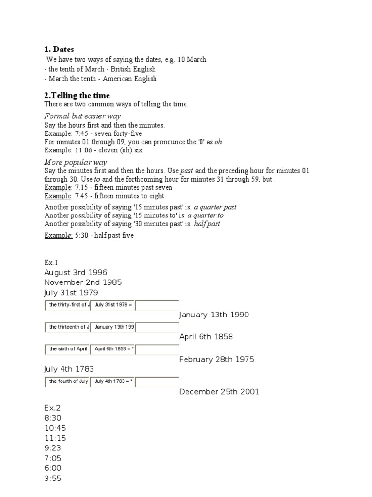 Dates and Time | PDF