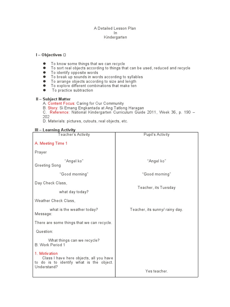 A Detailed Lesson Plan KC | Download Free PDF | Lesson Plan | Teachers