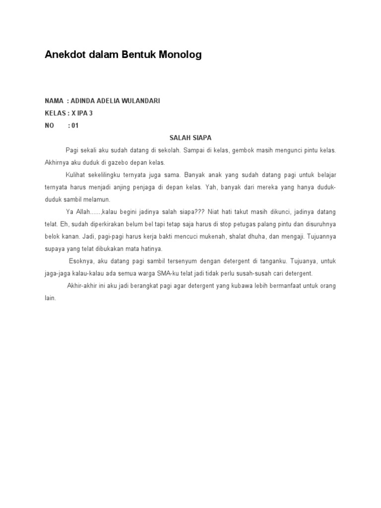 Anekdot Dalam Bentuk Monolog | PDF