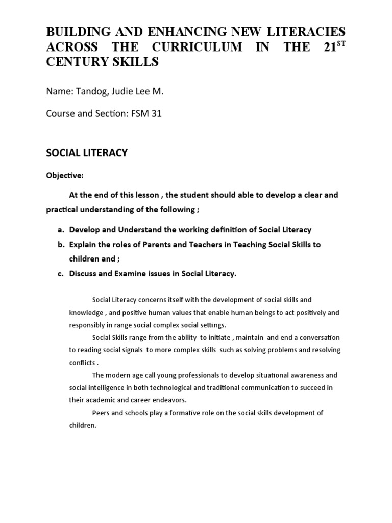 Building and Enhancing New Literacies Across The Curriculum in The 21 ...