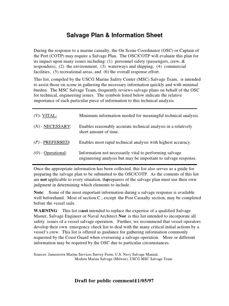 Salvage Plan & Information Sheet: (V) - VITAL: (N) - Necessary | PDF ...