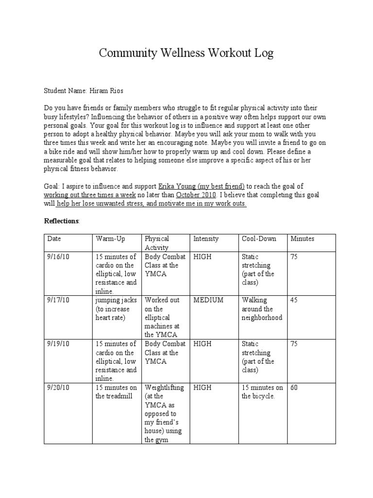 Community Wellness Workout Log | PDF | Physical Fitness | Weight Training