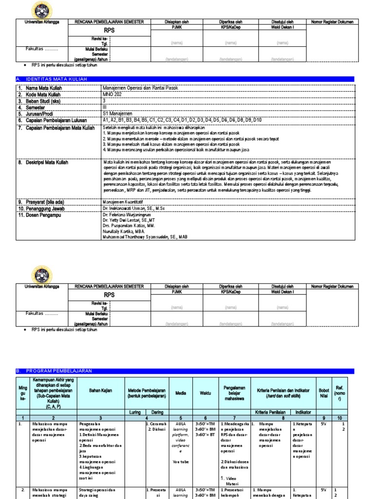 RPS Manajemen Operasi Dan Rantai Pasok S1 MN | PDF