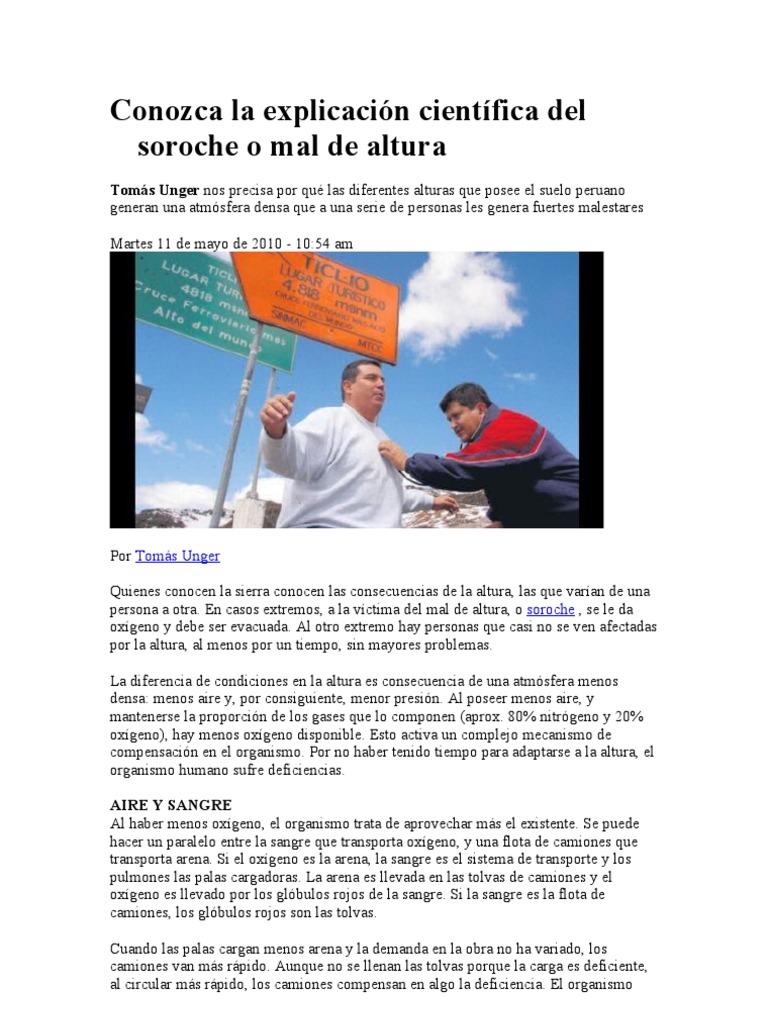 Conozca La Explicación Científica Del Soroche o Mal de Altura | PDF ...
