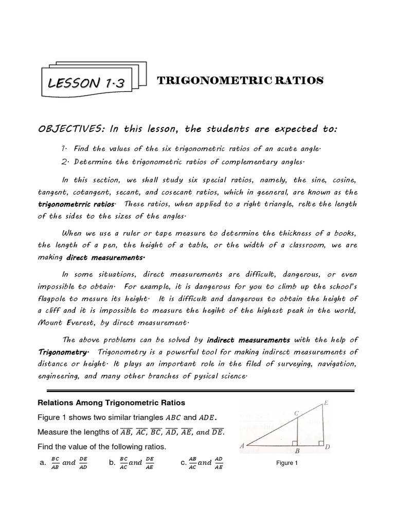 Lesson 1.3 TRIGONOMETRIC RATIOS-1 | PDF | Trigonometric Functions | Sine