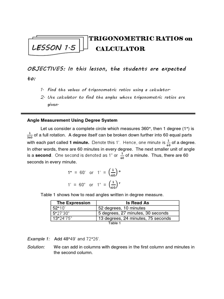 Lesson 1.5 Trigonometric Ratios On Calculator | PDF | Trigonometric ...