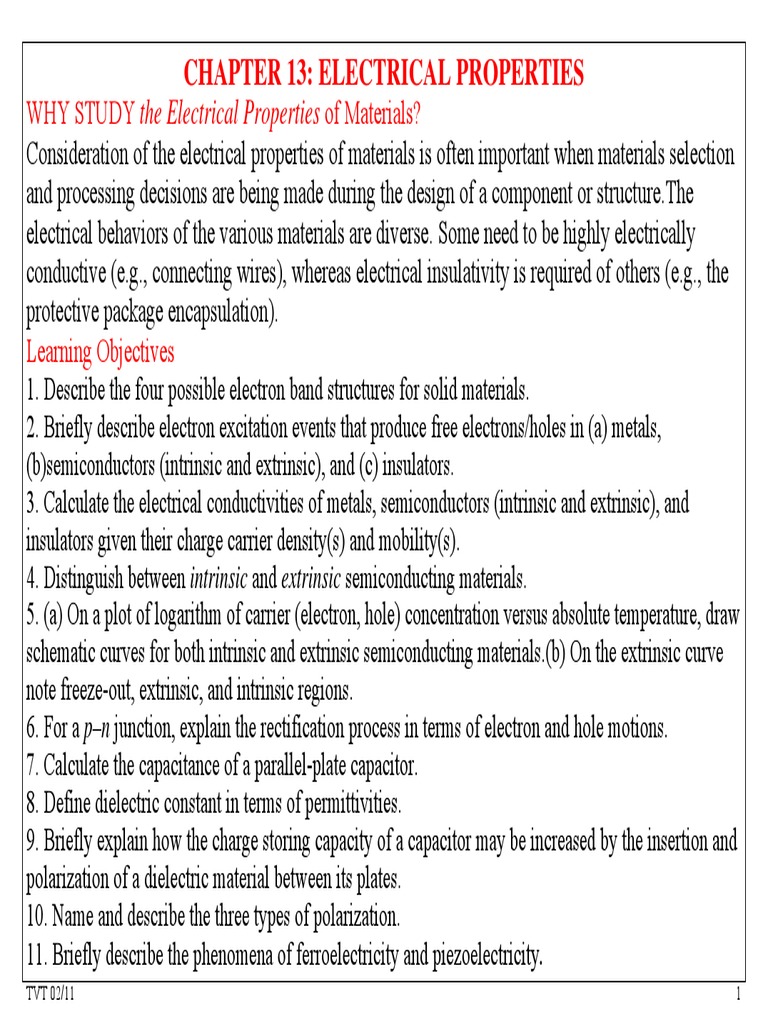Chapter 13 - Electrical Properties | PDF | Dielectric | Electrical ...