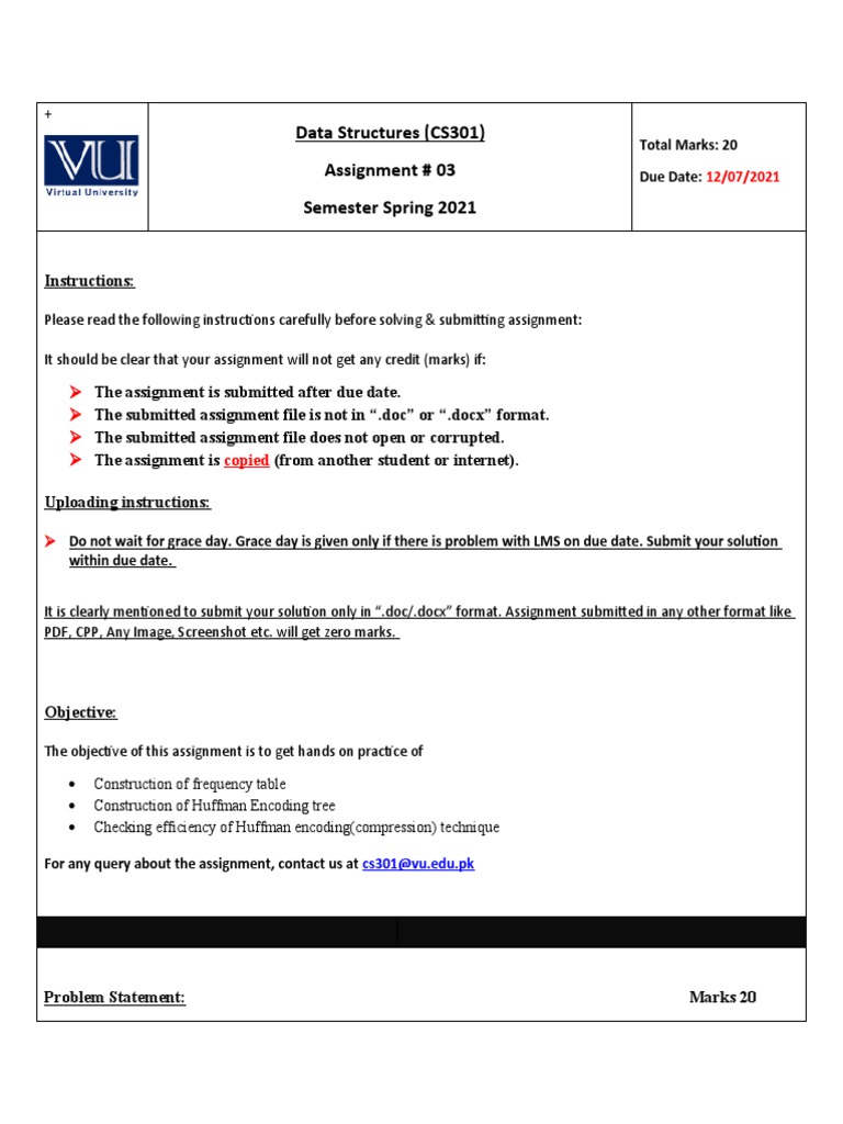 Data Structures (CS301) Assignment # 03 Semester Spring 2021 | PDF | Code | Bit