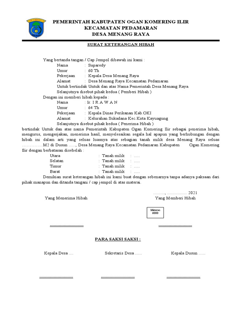 Format Surat Keterangan Hibah | PDF