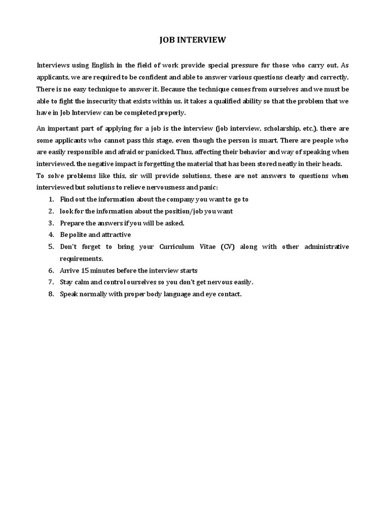 Materi JOB INTERVIEW 1 | PDF | Job Interview | Cognition