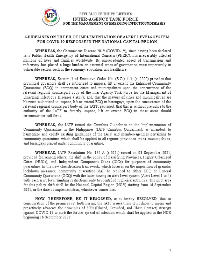 COVID-19 Alert Levels Guidelines NCR | PDF | Quarantine | Health Sciences