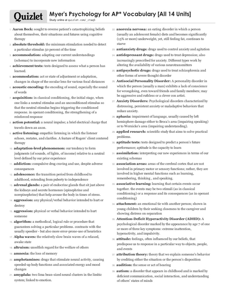 AP Psychology Key Terms Overview | PDF | Thought | Psychology