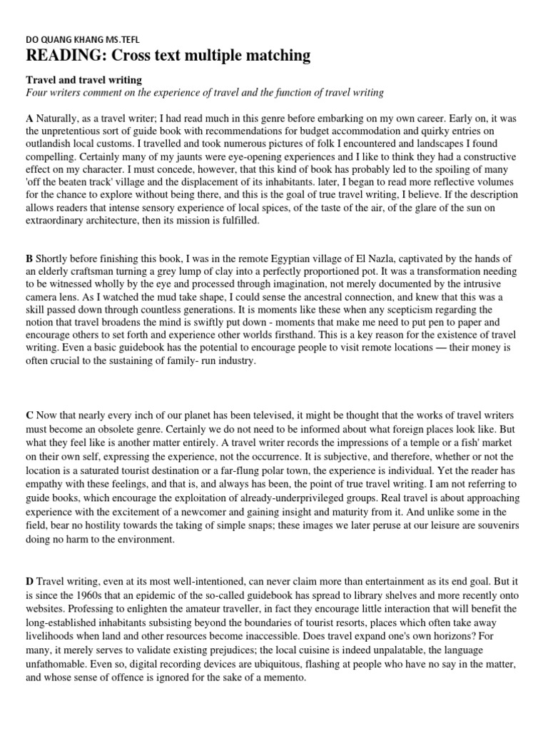 READING: Cross Text Multiple Matching | PDF | Guide Book