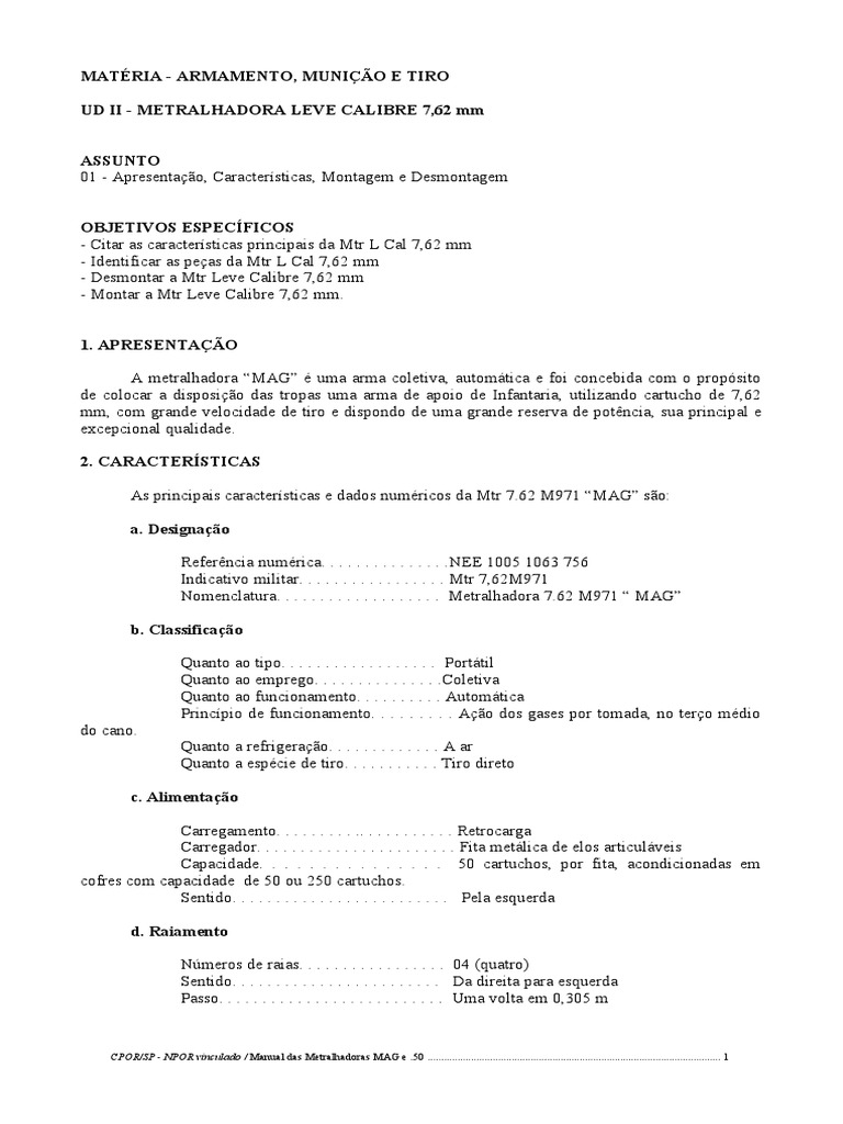 Manual da Metralhadora MAG 7,62 mm | PDF | Metralhadora | Armas de fogo