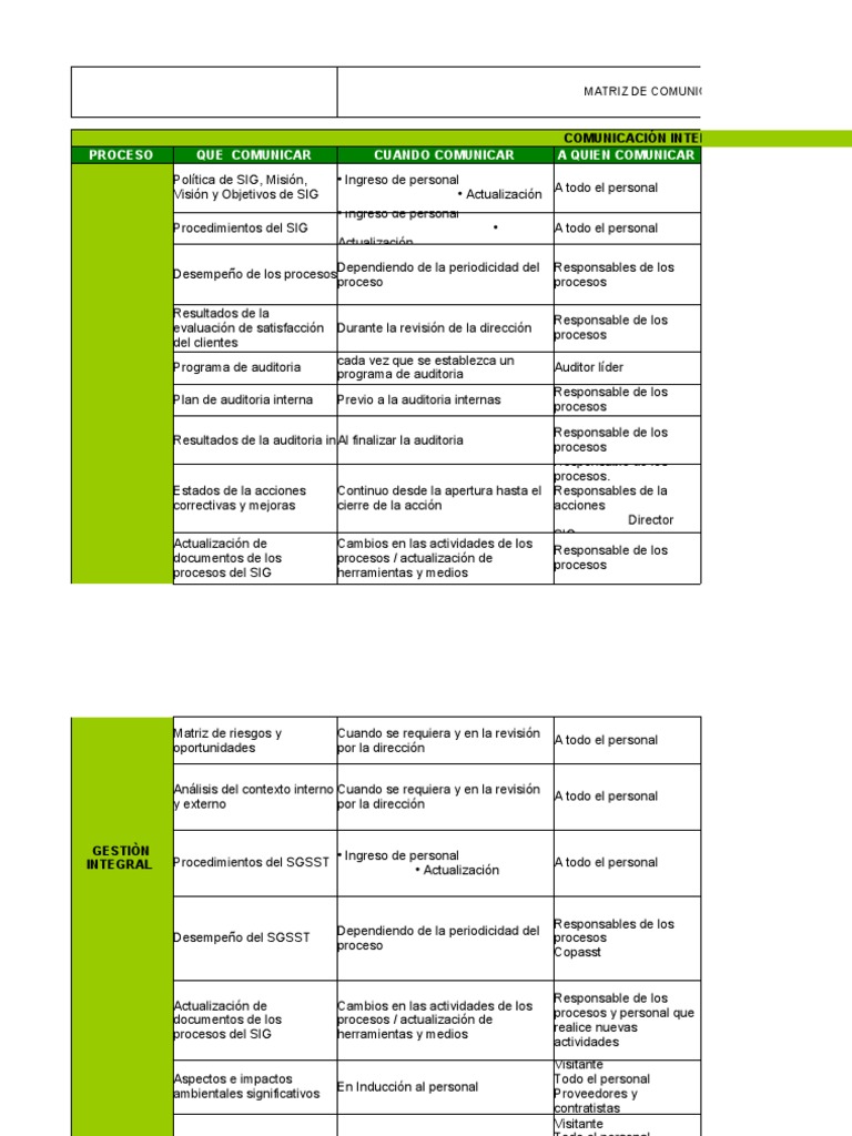 Matriz de Comunicación Interna Externa | PDF | Auditoría | Logística