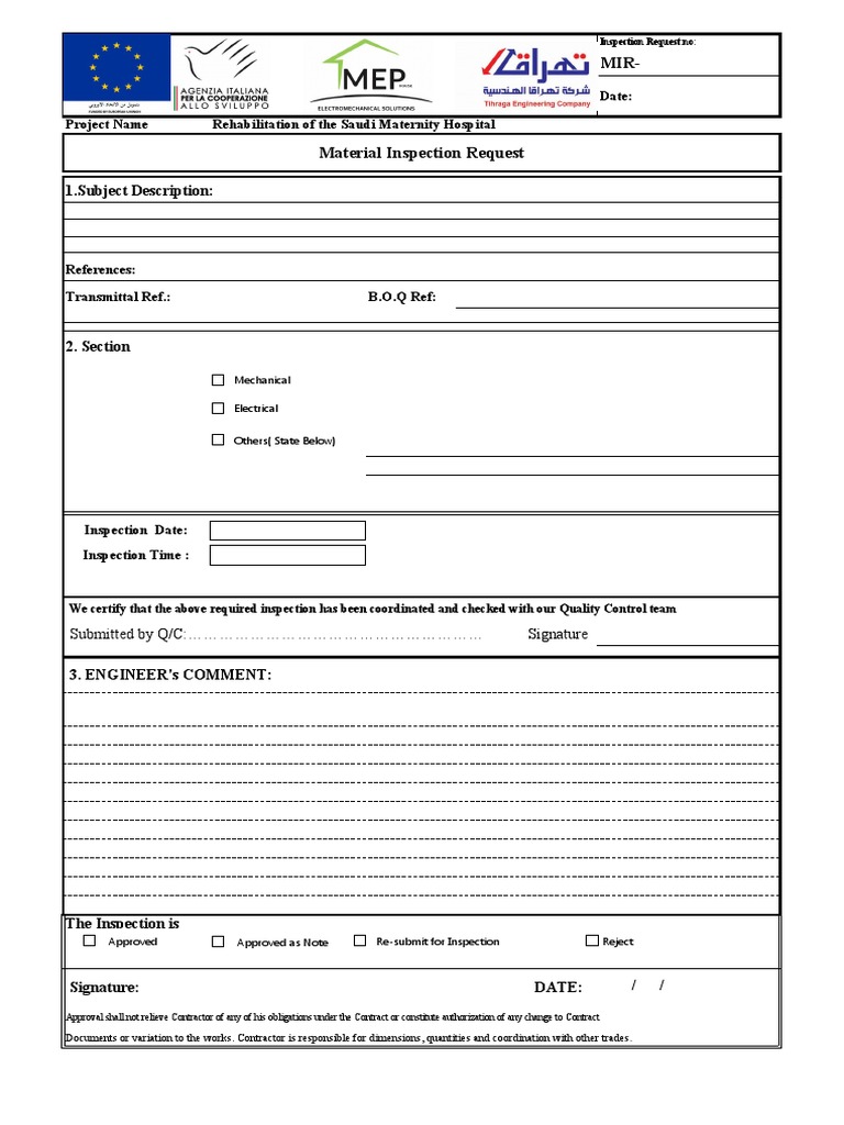 004 Material Inspection Request Mep | PDF | Technology & Engineering