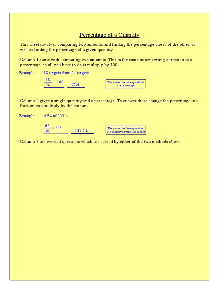 Week 3 Percentage of A Quantity | PDF | Percentage | Mathematical Notation