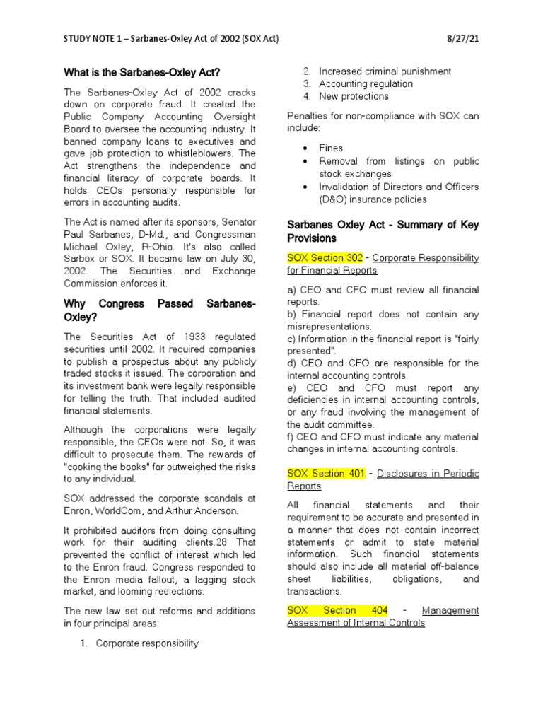 SOX Act | PDF | Sarbanes–Oxley Act | Policy