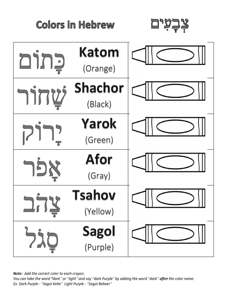 Colors in Hebrew Chart | PDF