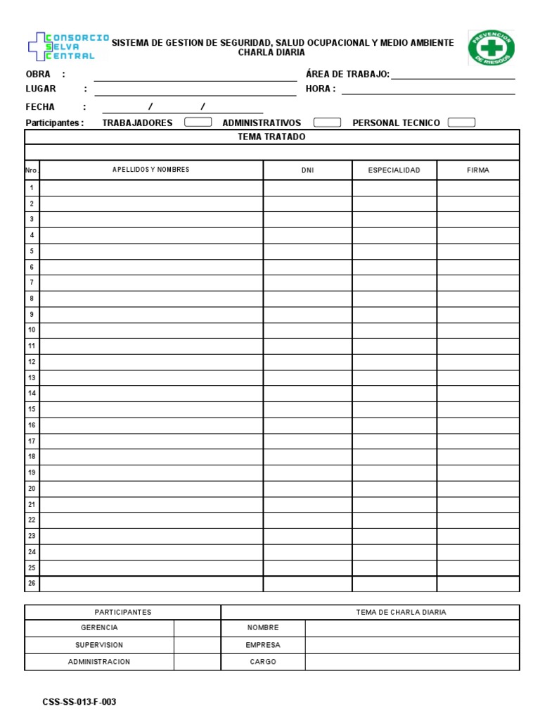 Formato de Charlas Diarias | PDF