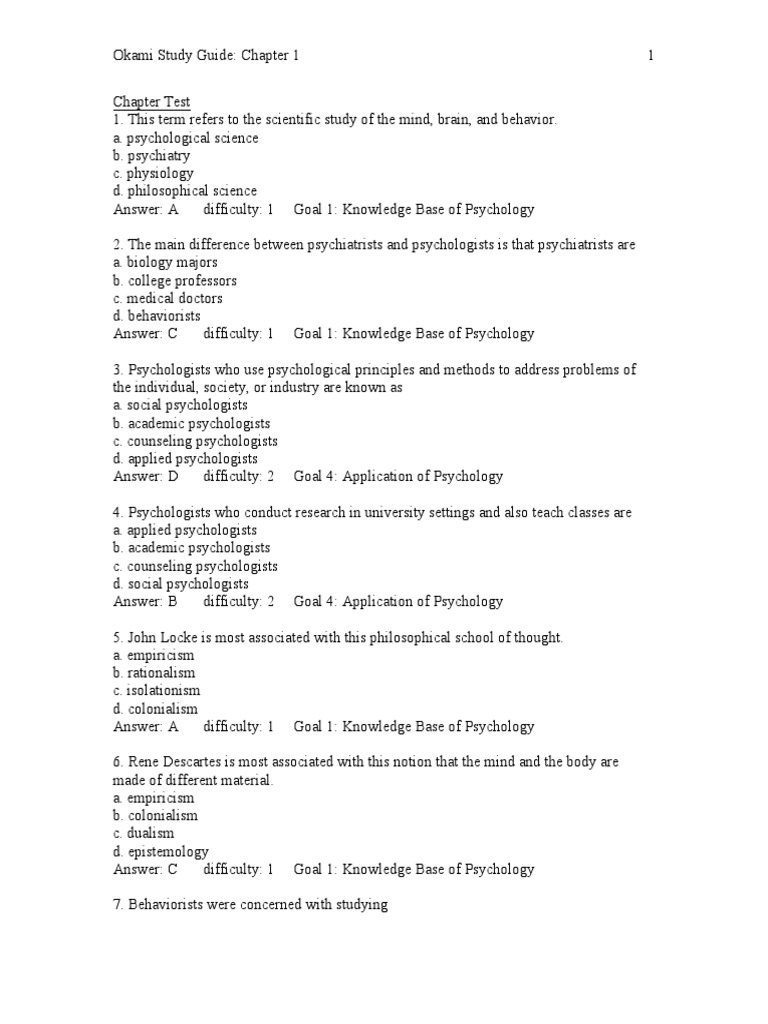 Chapter 1 Practice Test | PDF | Psychology | Science