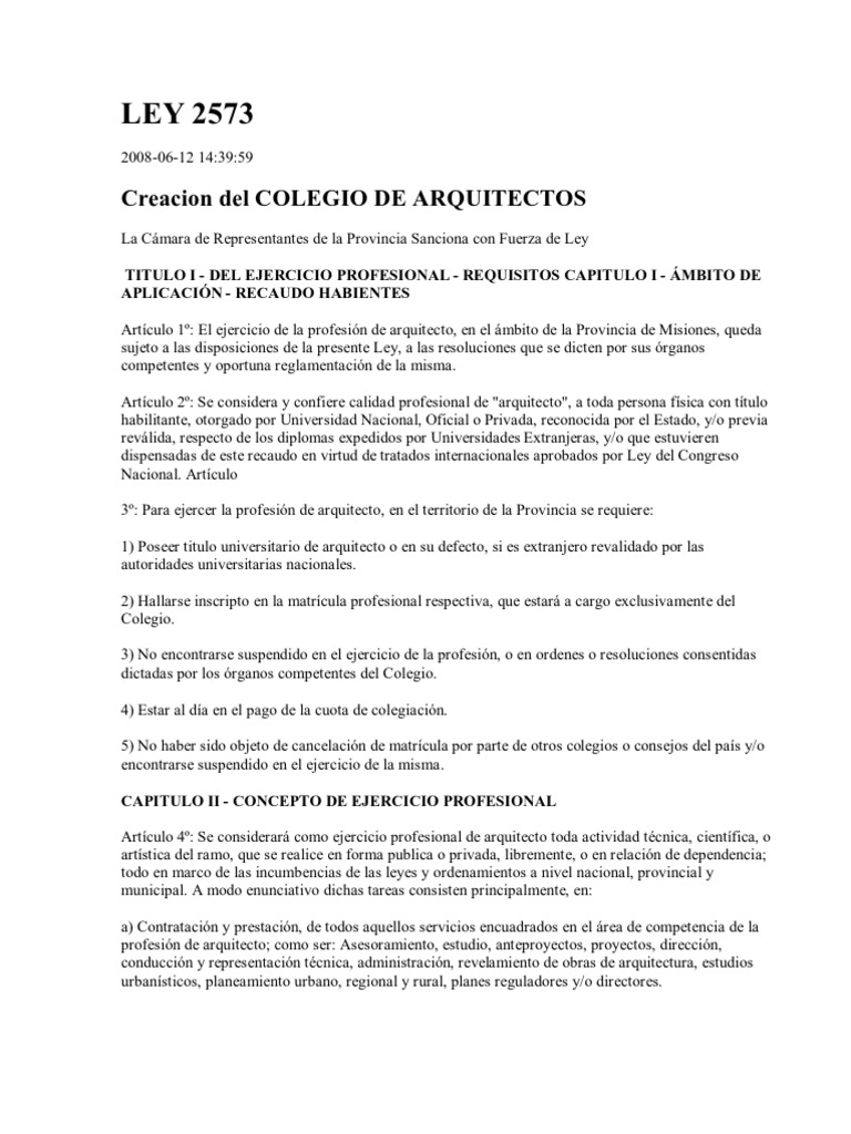 Ley 2573 | PDF | Arquitecto | Regulación