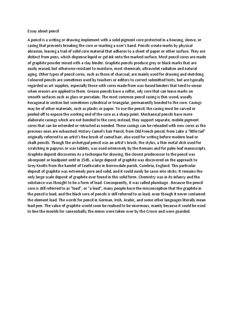 Essay About Pencil | PDF | Pencil | Conservation And Restoration Materials