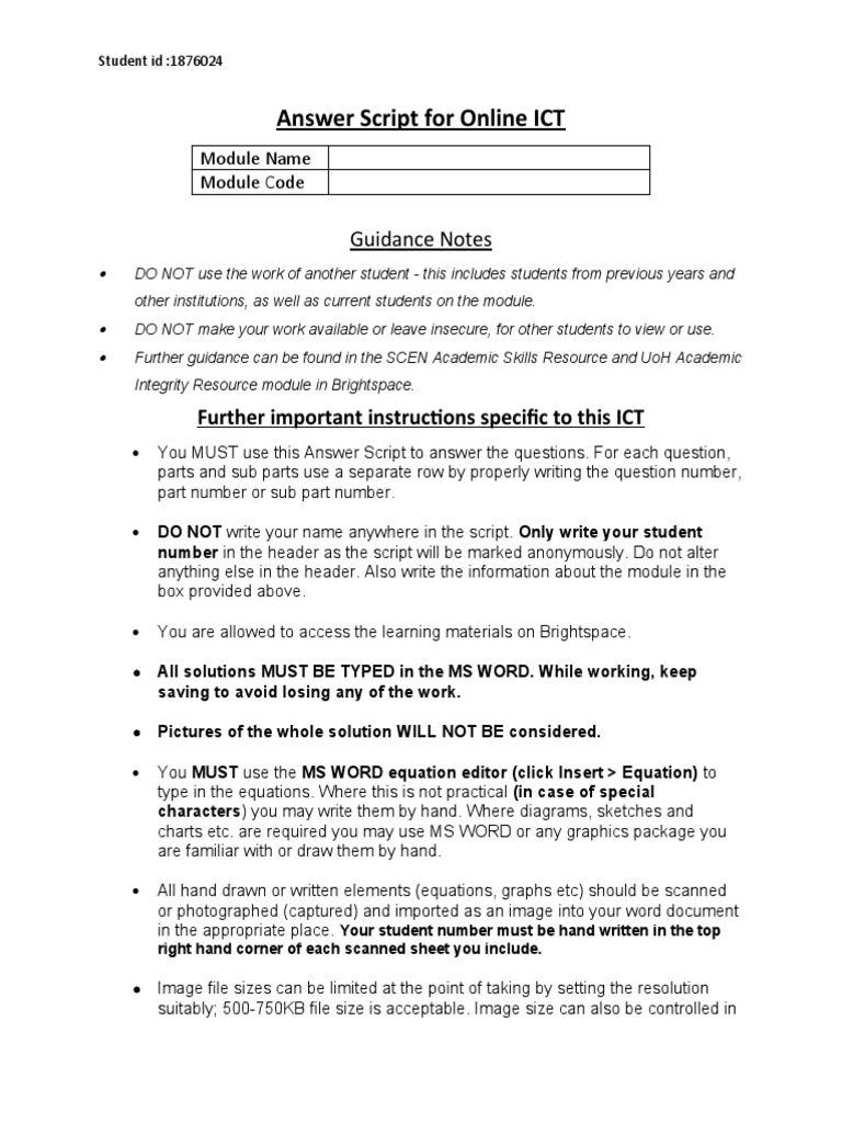 Answer Script For Online ICT (Student Id 1876024) | PDF | Educational ...
