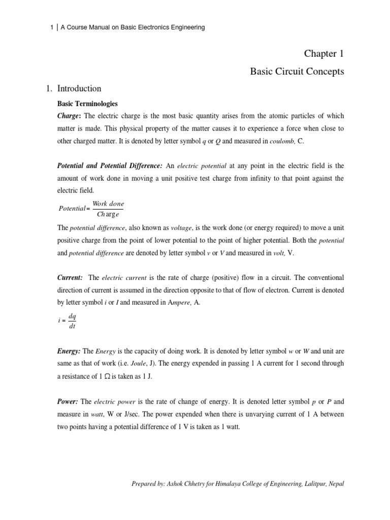 Basic Electronics Engineering Chapter 1 | PDF | Electrical Network ...
