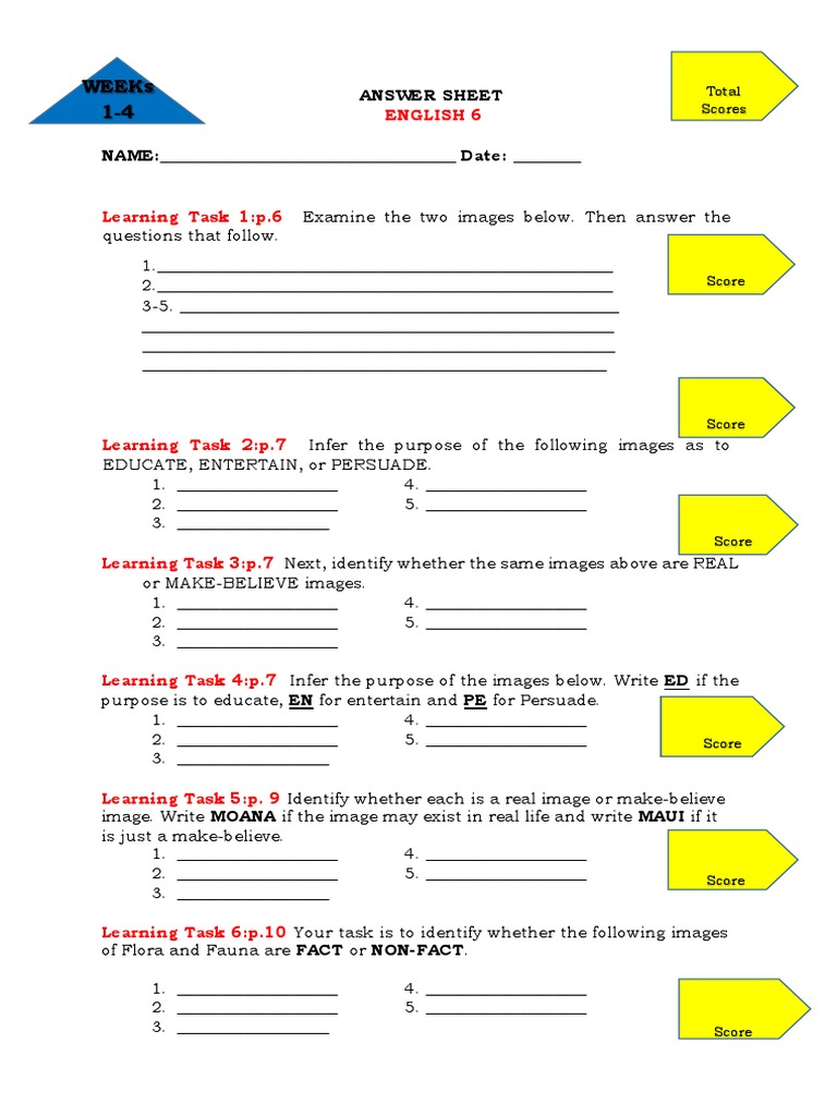 ANSWER SHEET English 6 | PDF | Learning | Communication