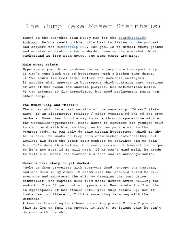 The Jump: Mothership One-Shot Guide | PDF | Games & Activities | History
