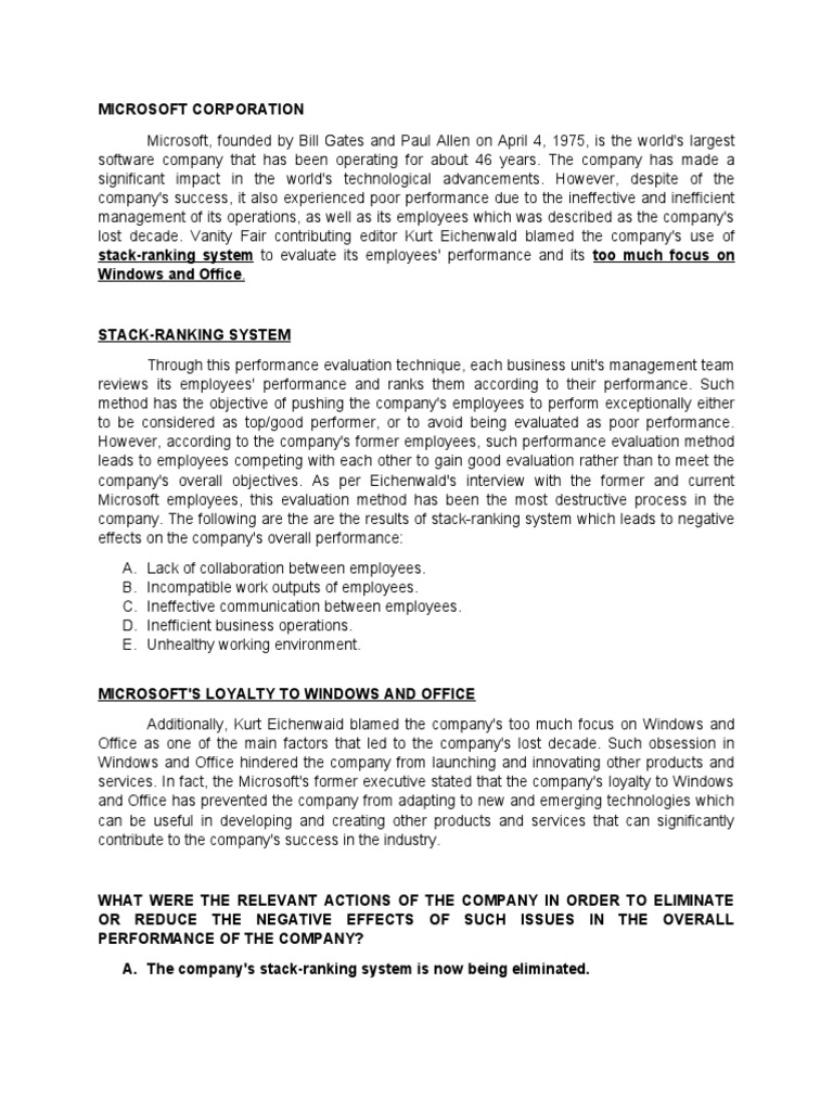 Microsoft Corporation | PDF | Microsoft | Performance Appraisal