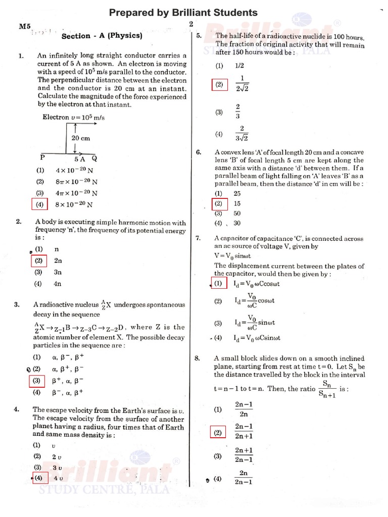 NEET 2021 Answer Key Brilliant Pala | PDF
