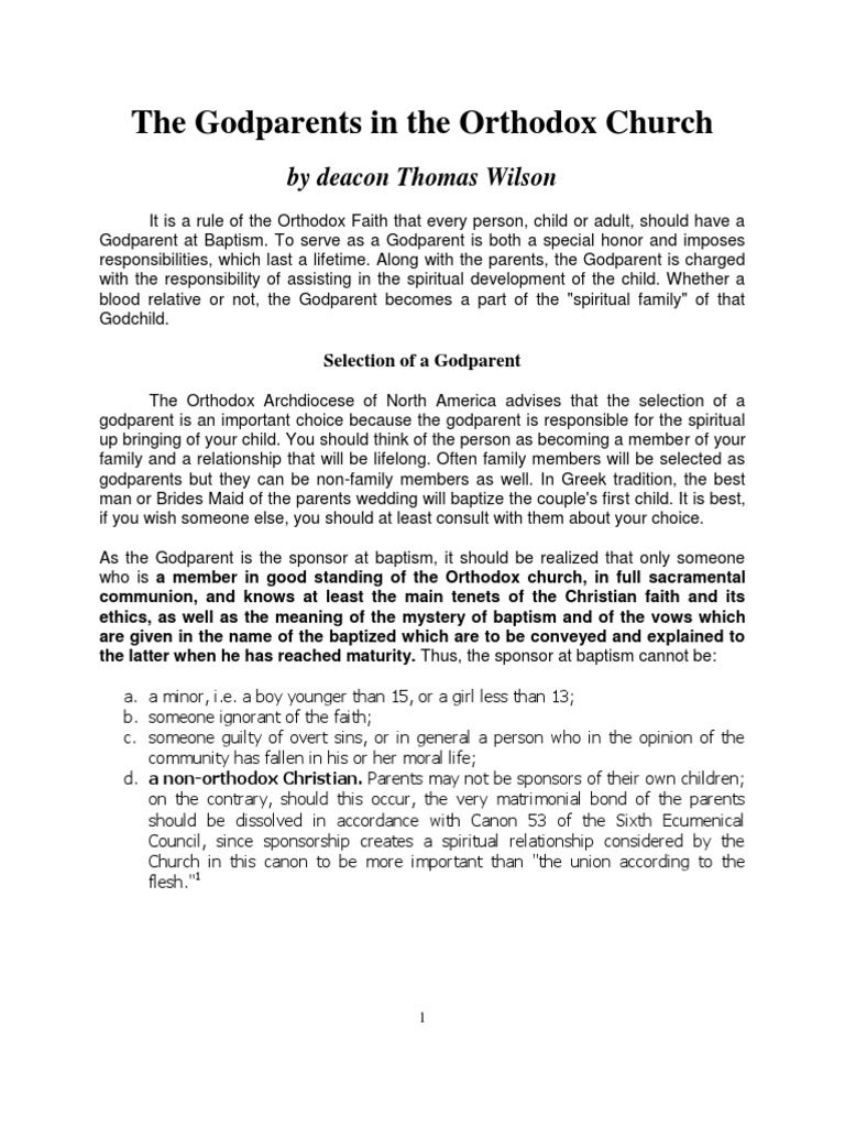 The Godparents in The Orthodox Church | PDF | Godparent | Baptism