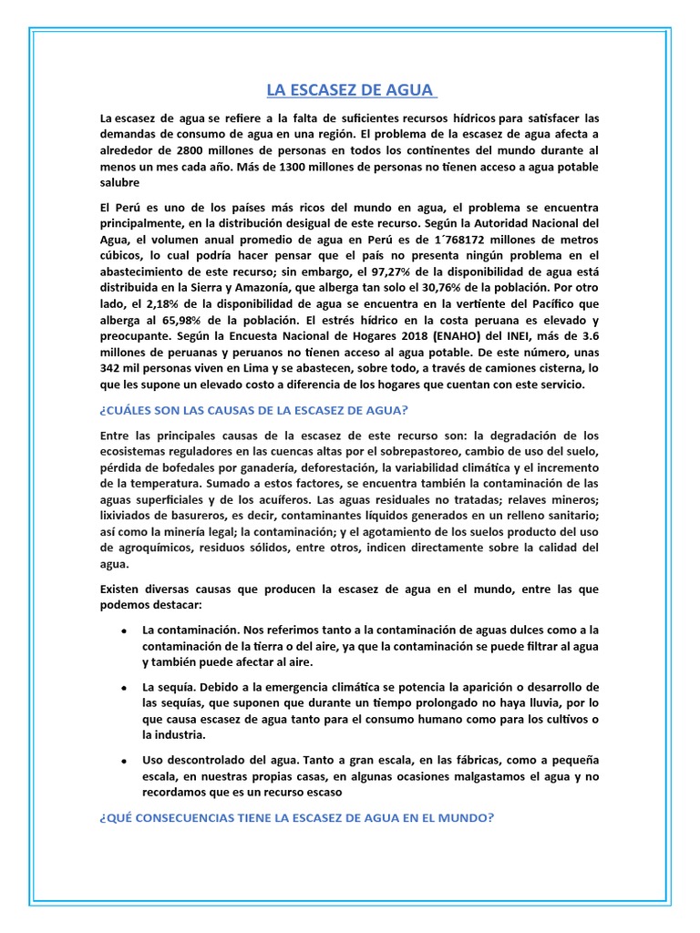 Escasez de Agua | PDF | Agua | Escasez de agua