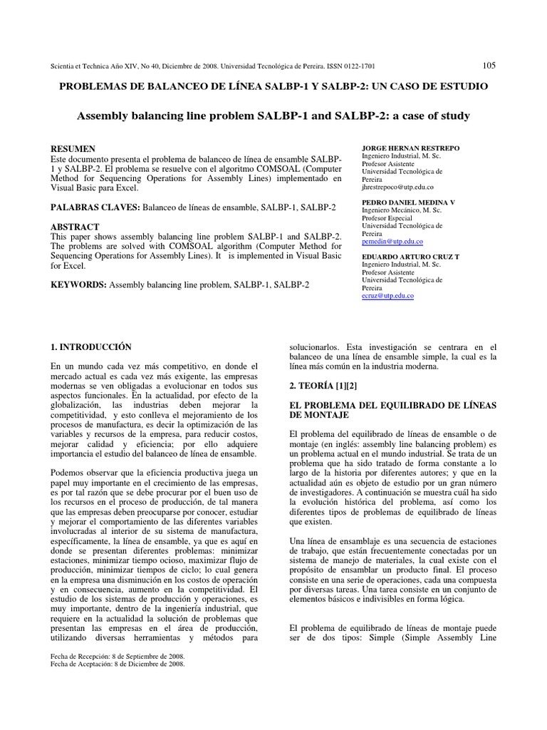 Assembly Balancing Line Problem SALBP-1 and SALBP-2: A Case of Study | PDF | Lenguaje ...